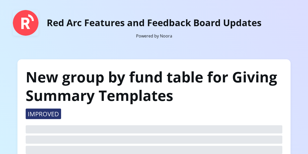 New group by fund table for Giving Summary Templates | Red Arc Features ...